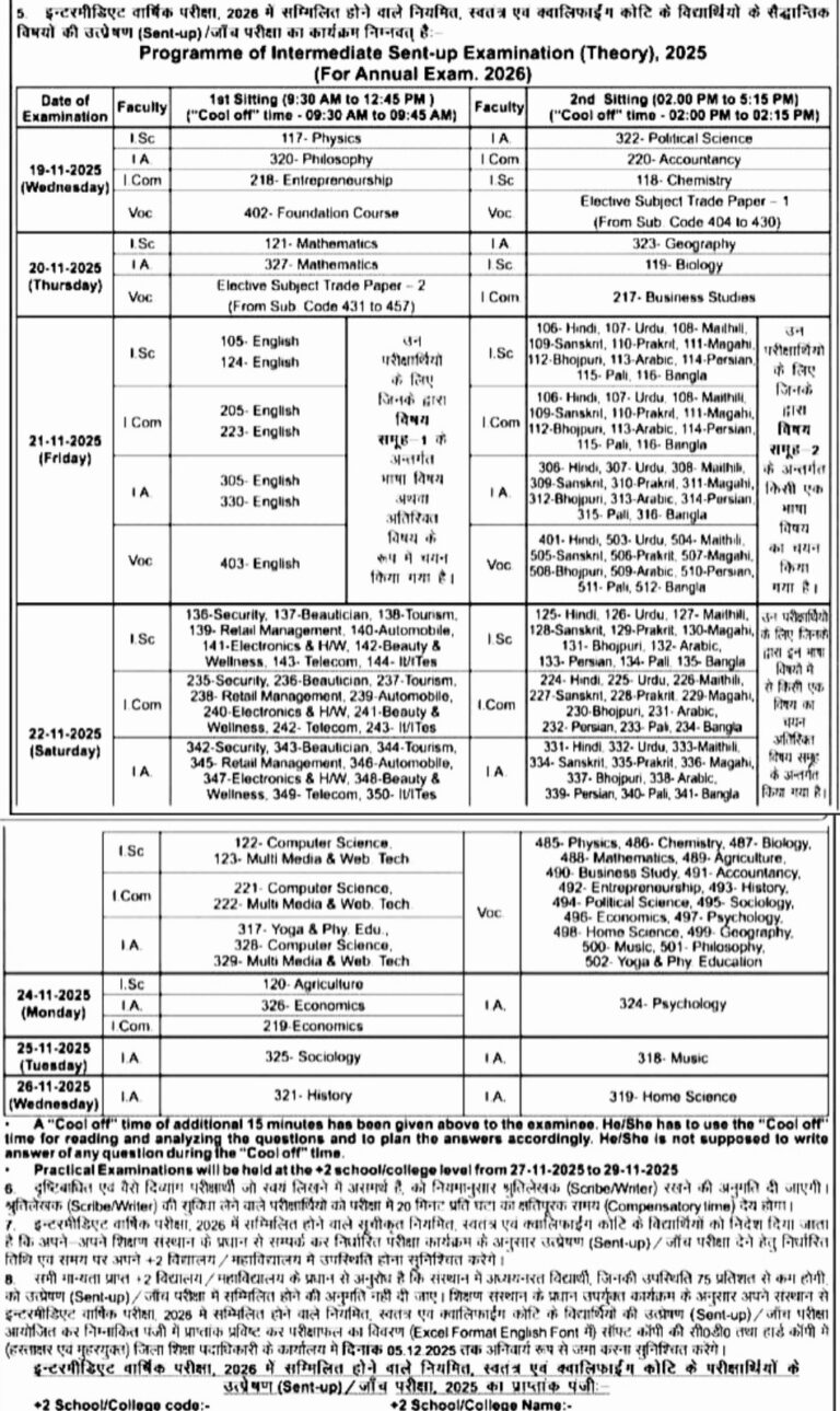 19 November Class 12th Chemistry Question Paper Sent Up Exam 2025 – RK ...